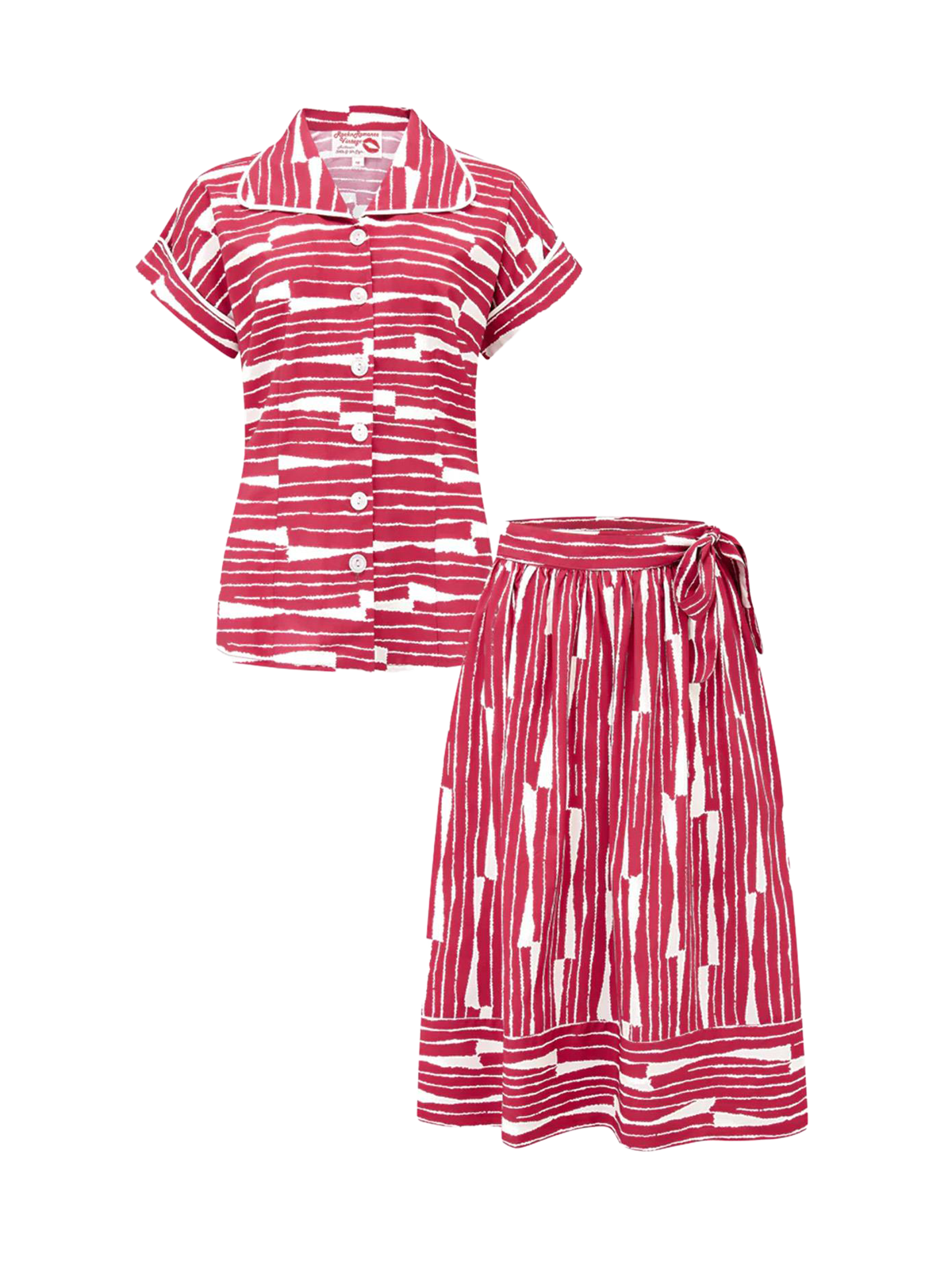 Vintage Style Red Stripe Blouse & Skirt Set – RevivalVintage