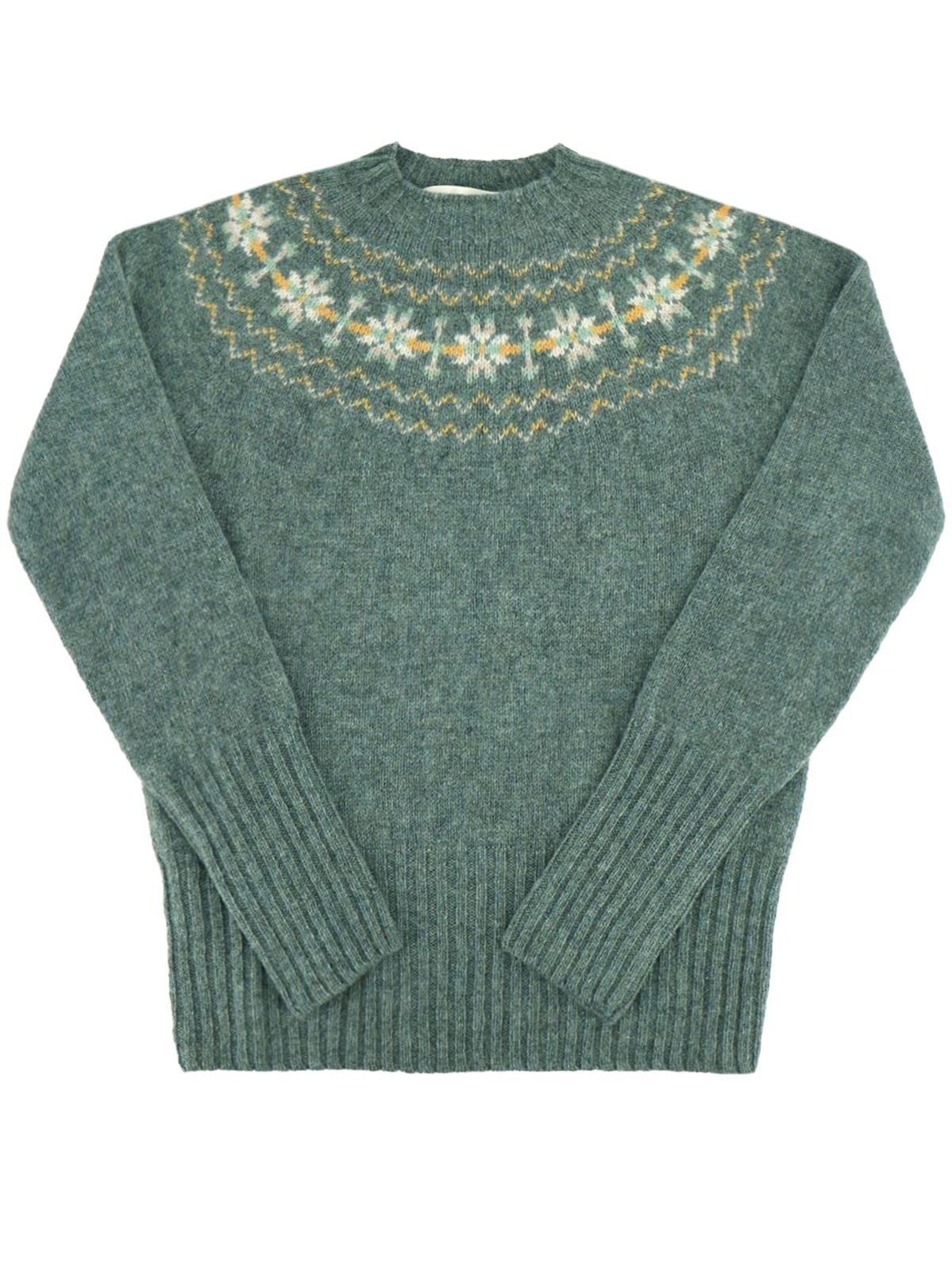 Fairisle 40s Style Pure Scottish Wool Jumper in Graphite Green ...