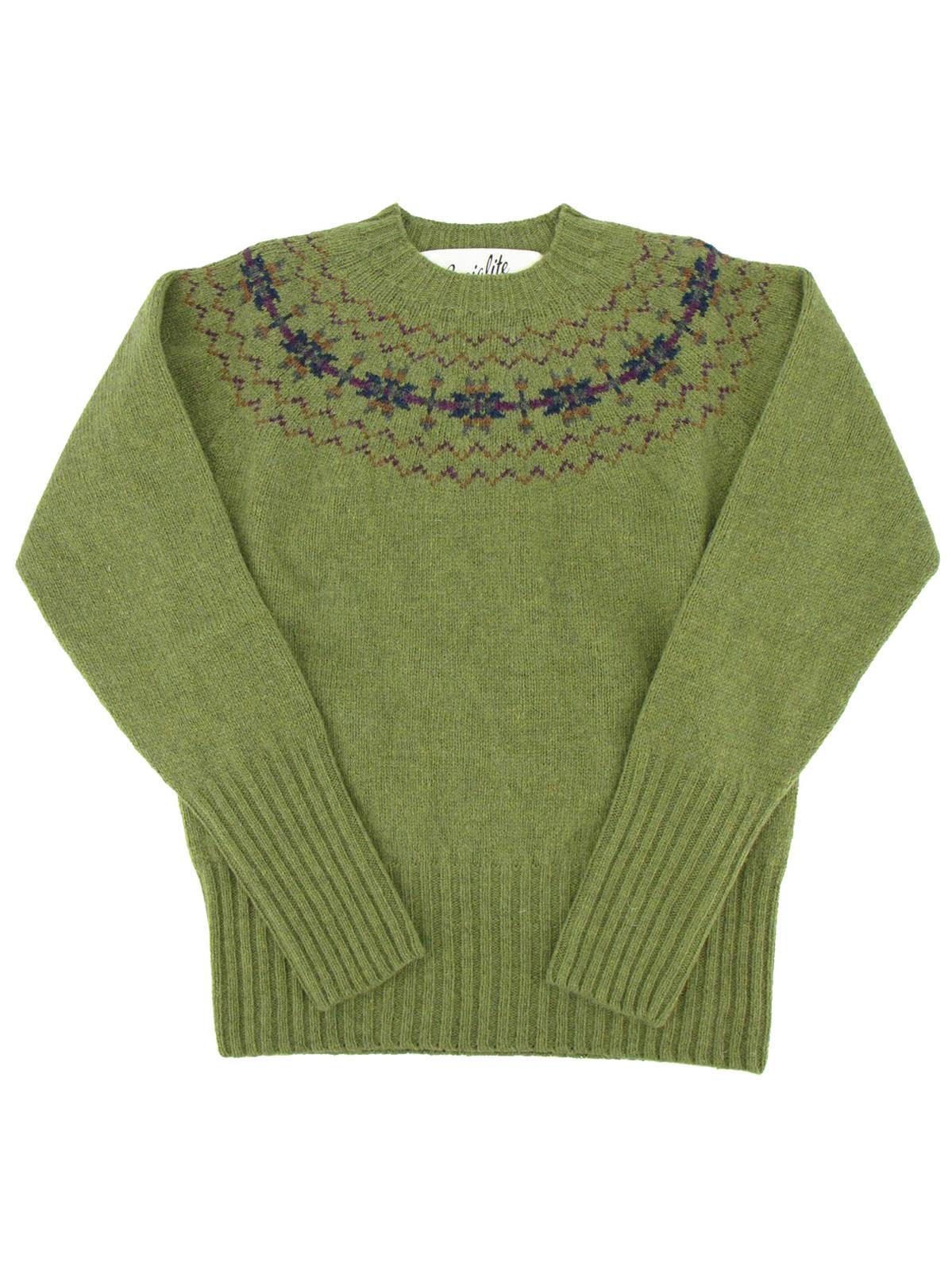 Fairisle 40s Style Pure Scottish Wool Jumper in Olive Green ...